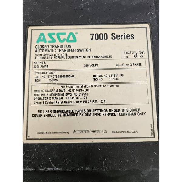ASCO 7000 SERIES 754915 CLOSED TRANSITION AUTOMATIC TRANSFER SWITCH ...