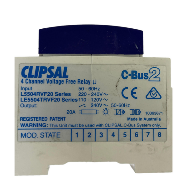 CLIPSAL L5504RVF20P C-BUS2 4 CHANNEL VOLTAGE FREE RELAY 50-60HZ/220-24 ...