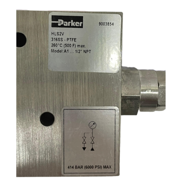 PARKER HLS2V 2 VALVE MANIFOLD 316SS 260°(500 F) 1/2" NPT 414 BAR(6000P ...
