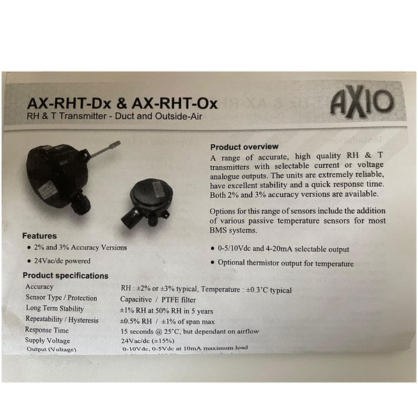 AXIO AX-RHT-D3-T DUCT RH&T Tx + 10k3 SENSOR – We Sell Stocks